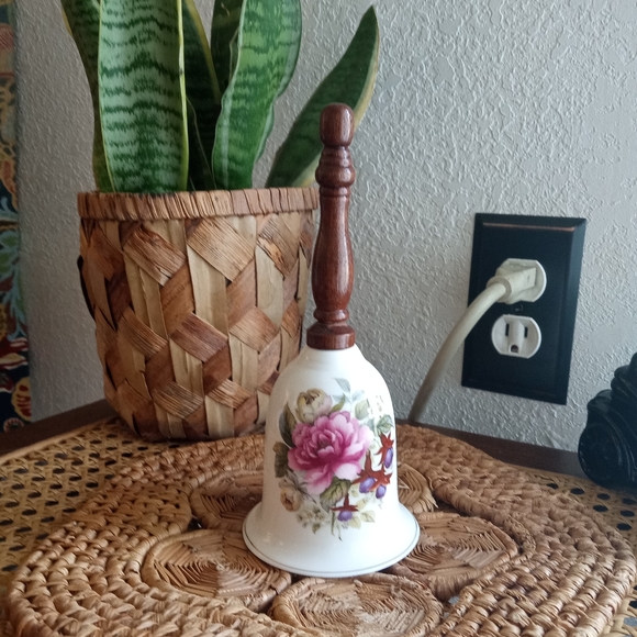 Vintage | Art | Vintage Porcelain Pink Rose Bell Wwooden Handle | Poshmark